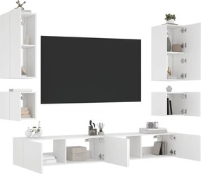 vidaXL 6dílná obývací stěna s LED osvětlením [3216891] Barva: Bílá