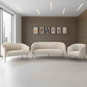 Designový 3-sed, béžová Velvet látka/gold chrom-zlatý, BAGY
