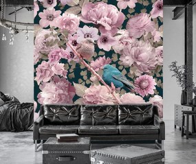 Gario Fototapeta Modrý pták na pozadí růžových růží - Andrea Haase Materiál: Vliesová, Rozměry: 100 x 100 cm