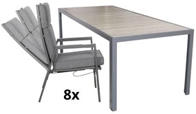 Hliníkový zahradní nábytek stůl Bergamo 217cm a 8 velkých polohovatelných křesel Milano
