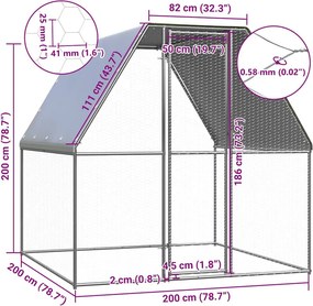 Klec pro kuřata stříbrná a šedá 2 x 2 x 2 m pozinkovaná ocel 155886