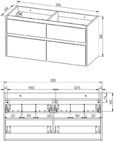 Mereo Mereo, Opto, koupelnová skříňka s umyvadlem z litého mramoru 121 cm, bílá, dub, bílá/dub, černá, CN923M