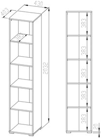 Úzký policový regál JOLIE - světlý dub sonoma