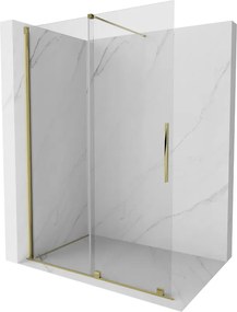 Mexen Velar, posuvné dveře do otvoru typ Walk-In 160 cm, 8mm čiré sklo, zlatá lesklá, 871-160-000-03-50