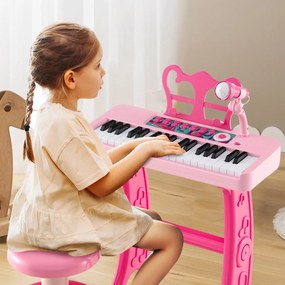Costway Dětské elektronické piano s 37 klávesami a stoličkou, růžové