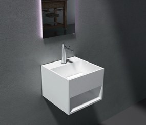 Nástěnné umyvadlo s policí PB2035 - minerální odlitek (Solid Stone) - 32,5 × 32,5 × 25 cmKonektor DIN