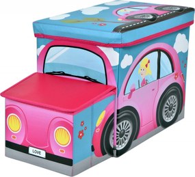 Skládací taburet / koš na hračky Růžové auto