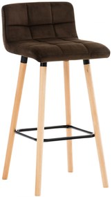 Barová židle Lincoln ~ samet, dřevěné nohy natura - Hnědá