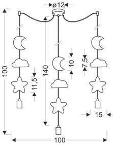 Dětský lustr na lanku TRIO 3xE27/20W/230V žlutá/modrá