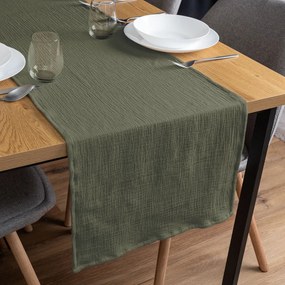 Biante Mušelínový běhoun na stůl MSN-076 Zelená khaki 20x120 cm