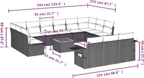 14dílná zahradní sedací souprava s poduškami šedá polyratan 3257138