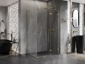 Mexen Lunar, pravostranný výklopný sprchový kout 85 x 90 cm, čiré sklo, zlatý profil, 834-085-090-50-00-P