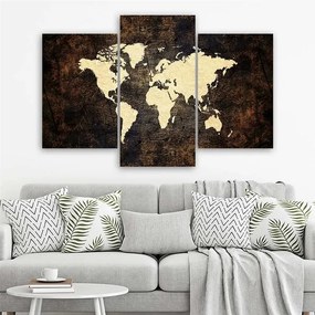 Gario Obraz na plátně Tmavá mapa světa - 3 dílný Rozměry: 60 x 40 cm