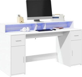 vidaXL Psací stůl s LED světly 160 x 55 x 91 cm kompozitní dřevo [3309431] Barva: Bílá