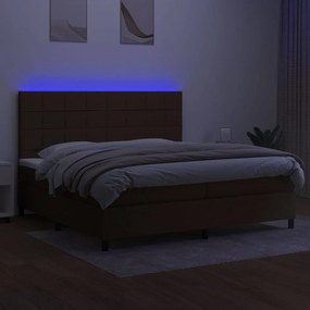 Box spring postel s matrací a LED tmavě hnědá 200x200 cm textil 3139224