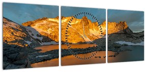 Obraz vysokohorské krajiny (s hodinami) (90x30 cm)