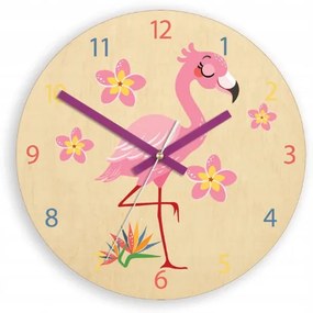 M.Clock Dětské nástěnné hodiny plameňák 30x30cm hnědé