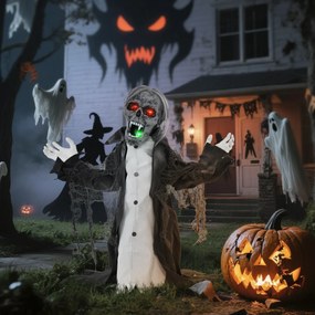 HOMCOM Halloweenská dekorace 75cm kostra s červenýma svítícíma očima a zvukem vytí, ovládaná pohybem, pro zahradu a interiér | Aosom.de