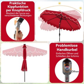 Costway 300 cm slunečník s LED osvětlením a klika a záclonka market, víno