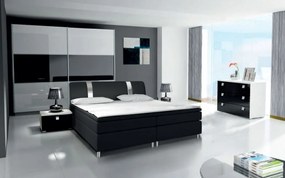 ložnice RIVA III - komplet  - skříň 200cm - bílý/černý lesk