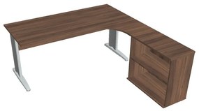 Sestava stolu a skříně levá 180 cm - Hobis Cross CE 1800 H L Dekor stolové desky: ořech, Dekor lamino podnože: ořech, Barva nohou: Stříbrná
