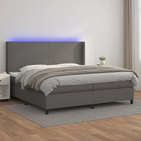 Box spring postel s matrací a LED šedá 200x200 cm umělá kůže