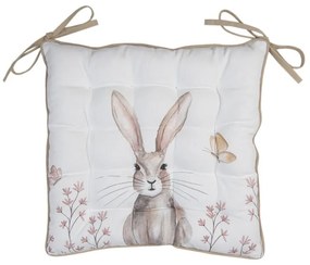 Bavlněný podsedák s výplní s motivem králíka Rustic Easter Bunny – 40x40x4 cm