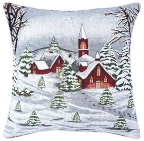 SCANquilt povlak MOTIV polární vesnička bíločervená 45 x 45 cm