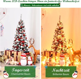 Costway 135 cm umělá tužka Vánoční stromeček se sněhem a 150 LED světýlky