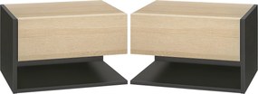 HOMCOM Sada 2 floating nočních stolků se zásuvkou a otevřenou poličkou do ložnice 46x30x30 cm Dub a černá | Aosom