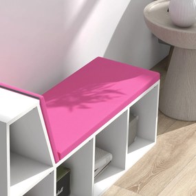 HOMCOM knihovní regál 2 v 1 s lavicí, 5 úložných přihrádek a 2 polštáři 108 x 30 x 60 cm bílá/růžová