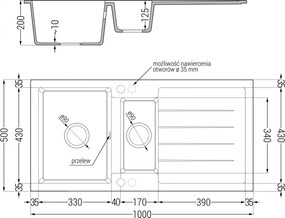 Mexen Andres 1,5-komorový granitový kuchyňský dřez s odkapávačem 100x50 cm a kuchyňská baterie Telma, černá, 6515-77-670200-70