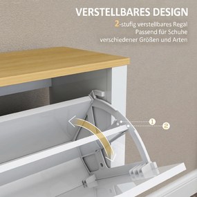HOMCOM úzký botník s 4 výklopnými přihrádkami – úsporný regál na boty až pro 16 párů, 105 × 26 × 80 cm (bílá / přírodní)