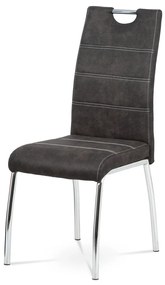 Autronic Jídelní židle, potah šedá látka COWBOY v dekoru vintage kůže, bílé prošití, kovo HC-486 GREY3