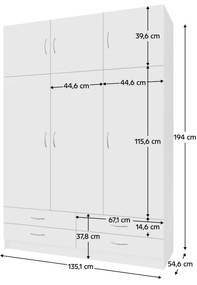 Kondela Šatní skříň, třídveřová, bílá, GERI NEW
