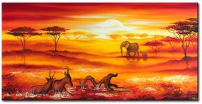 Obraz Motiv africký (1dílný) - zvířata savany při západu slunce