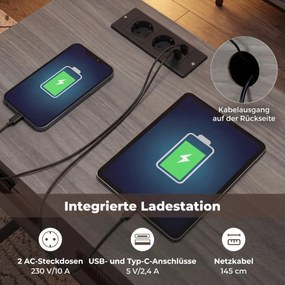 Costway Konzolový stolek se zásuvkami nabíjecí stanice LED světla USB zásuvky