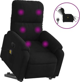 Elektrické zvedací masážní polohovací křeslo černé mikrovlákno 3204953