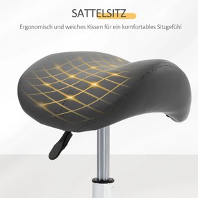 HOMCOM Pojízdná stolička, sedlo ve tvaru sedla, výškově nastavitelná, otočná o 360°, umělá kůže, šedá, 48 x 47 x 45-59 cm