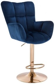 LuxuryForm DESIGN Barové křeslo AURORA VELUR na zlaté kulaté podstavě - modré