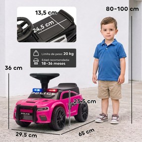 AIYAPLAY dětské policejní odrážedlo pro děti od 18 do 36 měsíců se světlem, hudbou a úložným prostorem, 65x29,5x36 cm, růžové