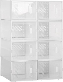 HOMCOM Botník DIY zásuvný s 8 přihrádkami, obdélníkový botník, plast, průhledný, 25x35x19cm
