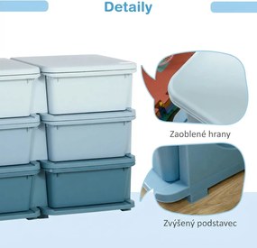 HOMCOM Dětská zásuvková skříňka (organizér) s úložnými boxy na hračky, modrá, 75 x 37 x 56,5 cm 311-053V00BU
