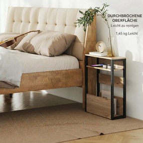 HOMCOM příruční stolek, noční stolek se dvoustupňovou odkládací plochou, zaoblené rohy, 46 d x 18 š x 58,5 v cm, ořech