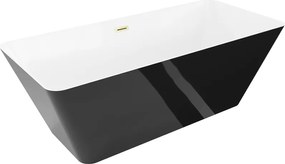 Mexen Velo Slim, volně stojící vana 170 × 75 cm, bílá/černá lesklá, zlatý matný přepad, 52811707575-55