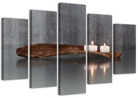 Obraz na plátně pětidílný Dřevěná svíčka Zen Spa - 200x100 cm