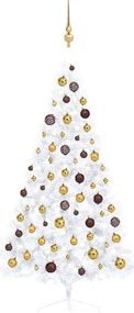 vidaXL Umělý vánoční půl stromek s LED a sadou koulí bílý 150 cm [3077483] Barva: Bílo-zlatá