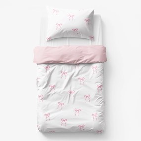 Goldea dětské bavlněné povlečení duo - růžové mašličky s pudrově růžovou 150 x 200 a 50 x 60 cm