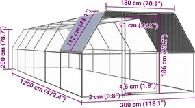 Venkovní klec pro kuřata 3 x 12 x 2 m pozinkovaná ocel 3089328