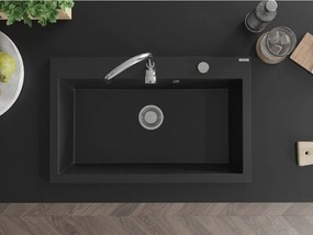 Mexen Elix granitový dřez s jednou komorou 800 x 500 mm, černý, sifon chrom - 6527801005-77